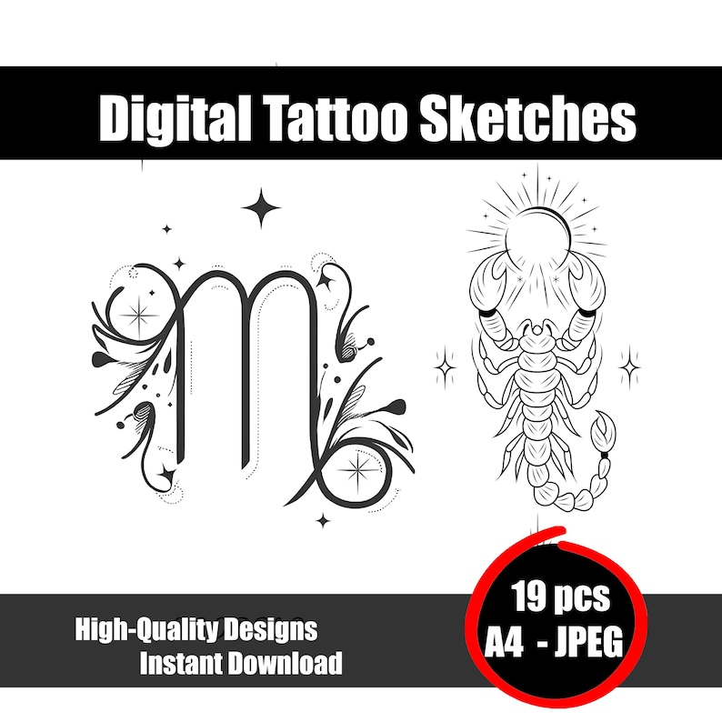 Scorpio Zodiac Sign Tattoo Sketch | Astrological Tattoo Design ...