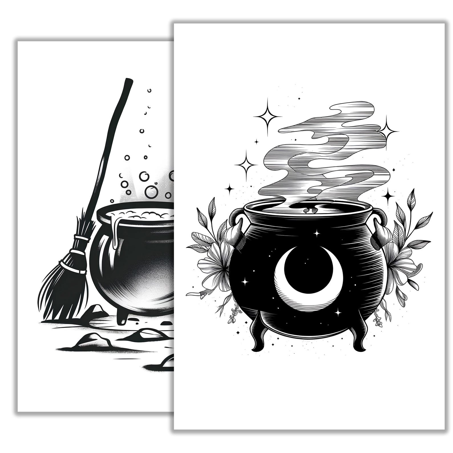 Witch Cauldron Tattoo Sketch – Magical Potion Pot Line Art, Blackwork ...