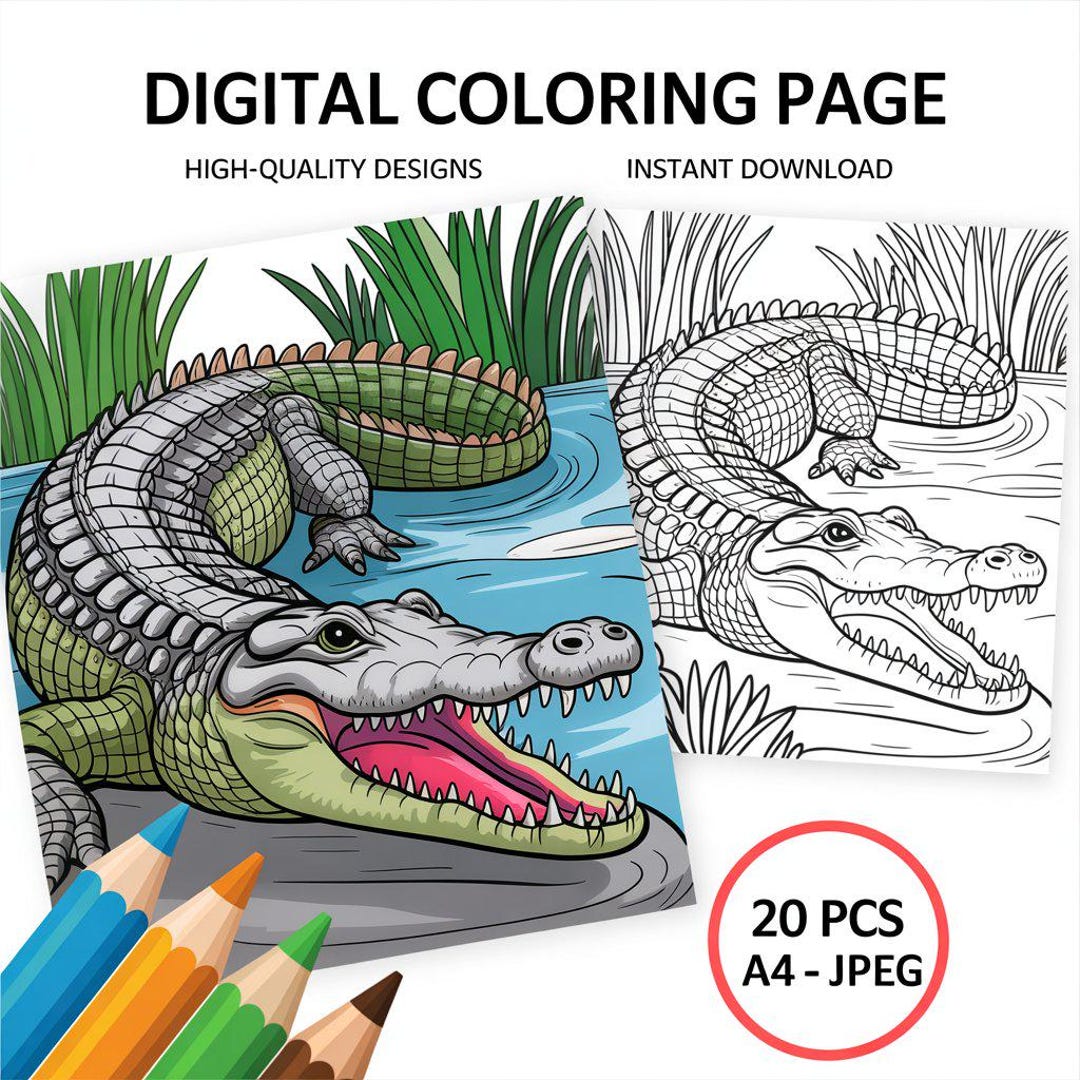 Crocodile Coloring Page – Fun Printable Reptile Coloring Sheet for Kids ...