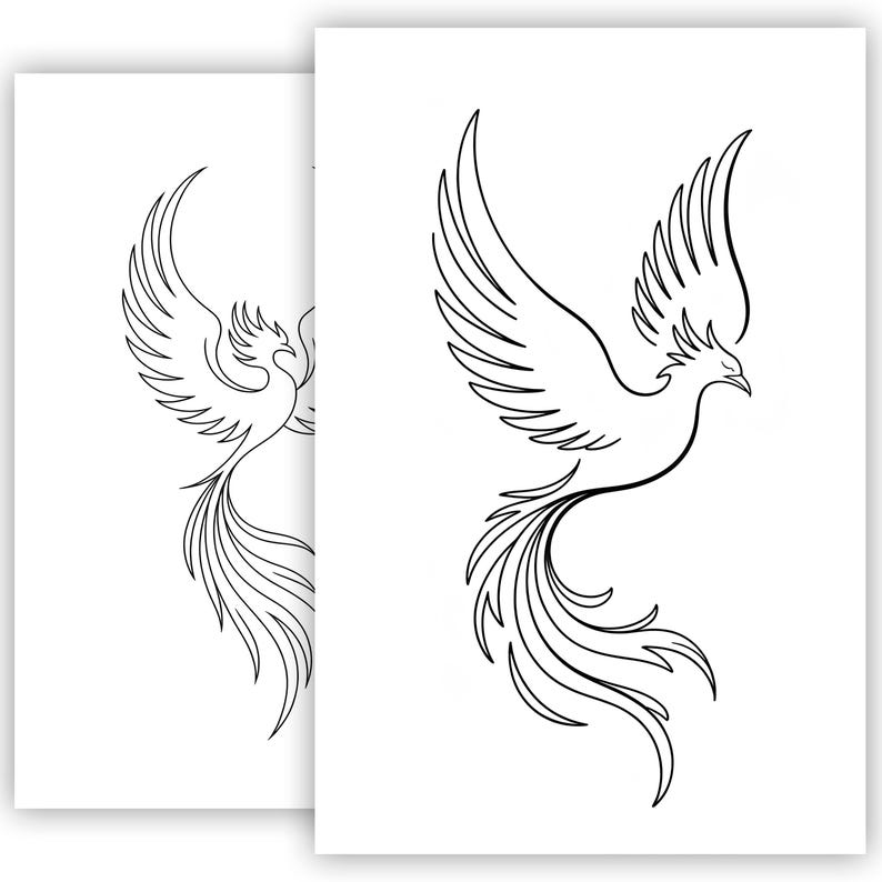 Phoenix Minimalist Tattoo Sketch 2 - Delicate Line Art Design, Simple ...