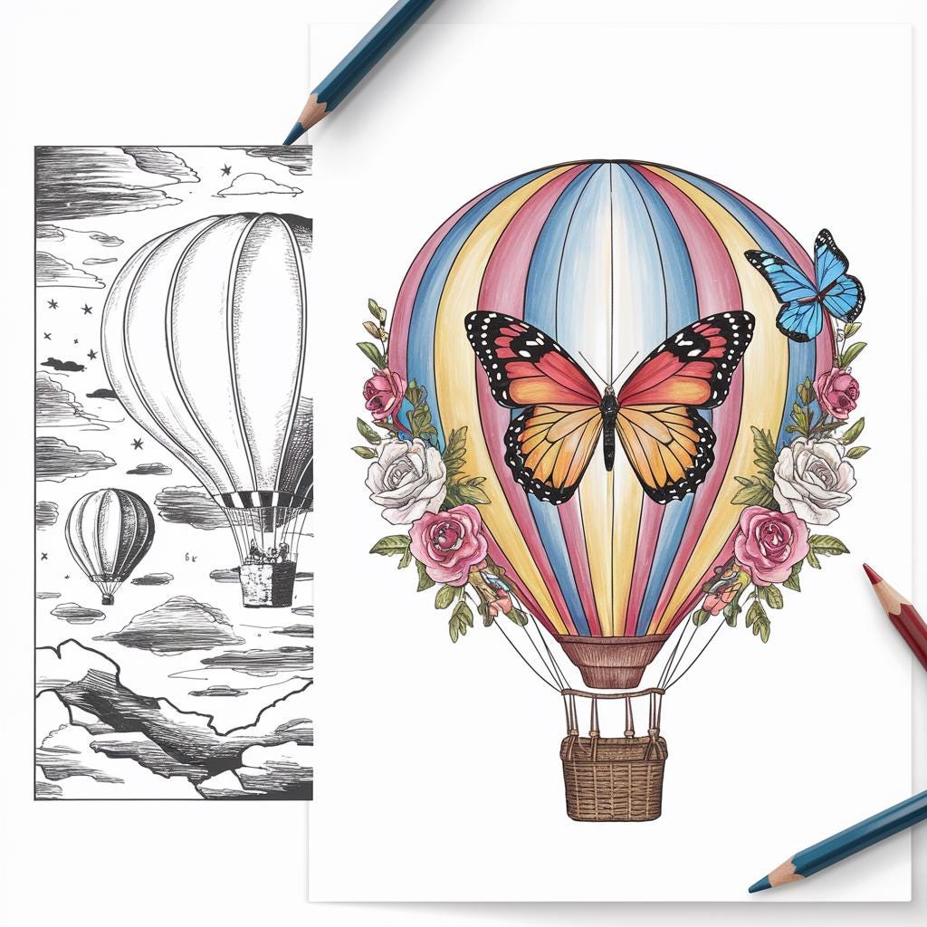 Hot Air Balloon Coloring Pages - Whimsical and Fun Designs for All Ages ...