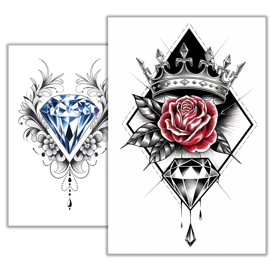 Diamond Tattoo Sketch – Black and White Line Art Gem Design, Fine Line ...