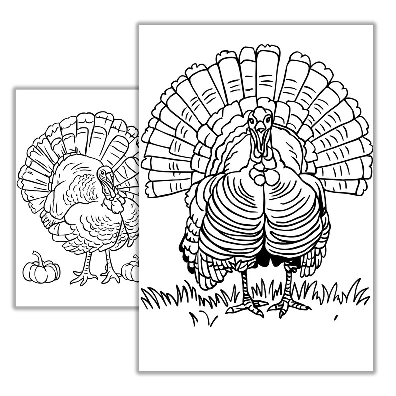Turkey Coloring Page – Printable Thanksgiving Art, Kids & Adults Fun ...