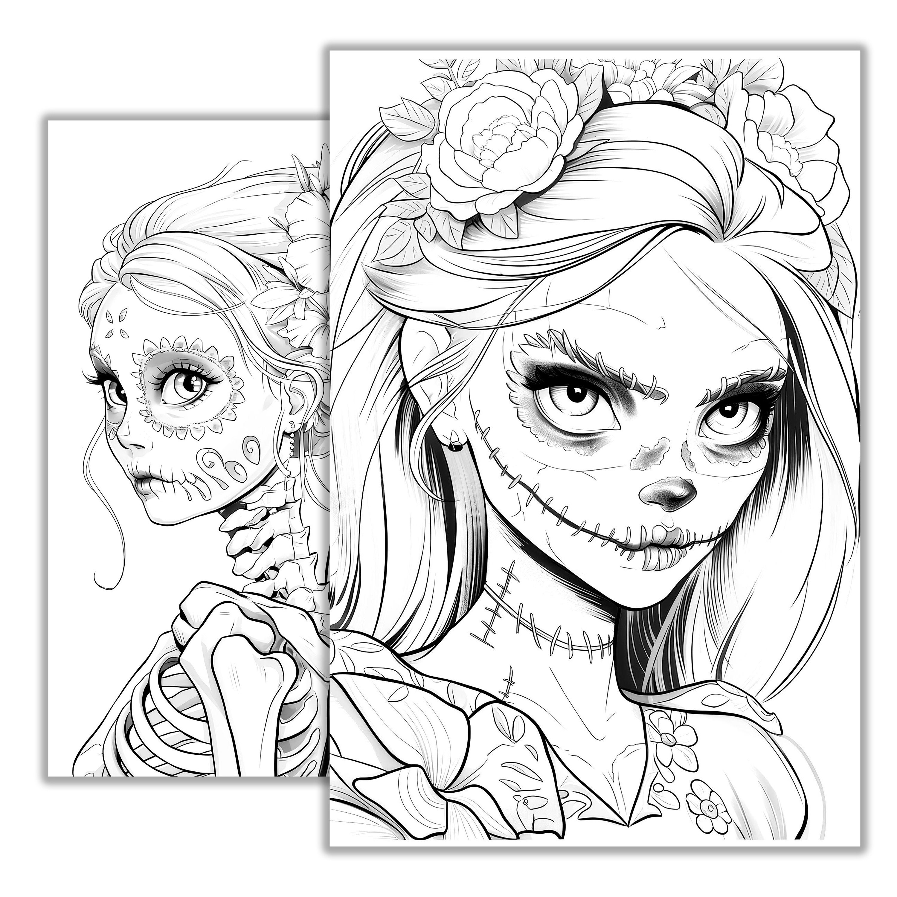 Creepy Girls Coloring Page Printable Gothic Horror Art for Kids ...