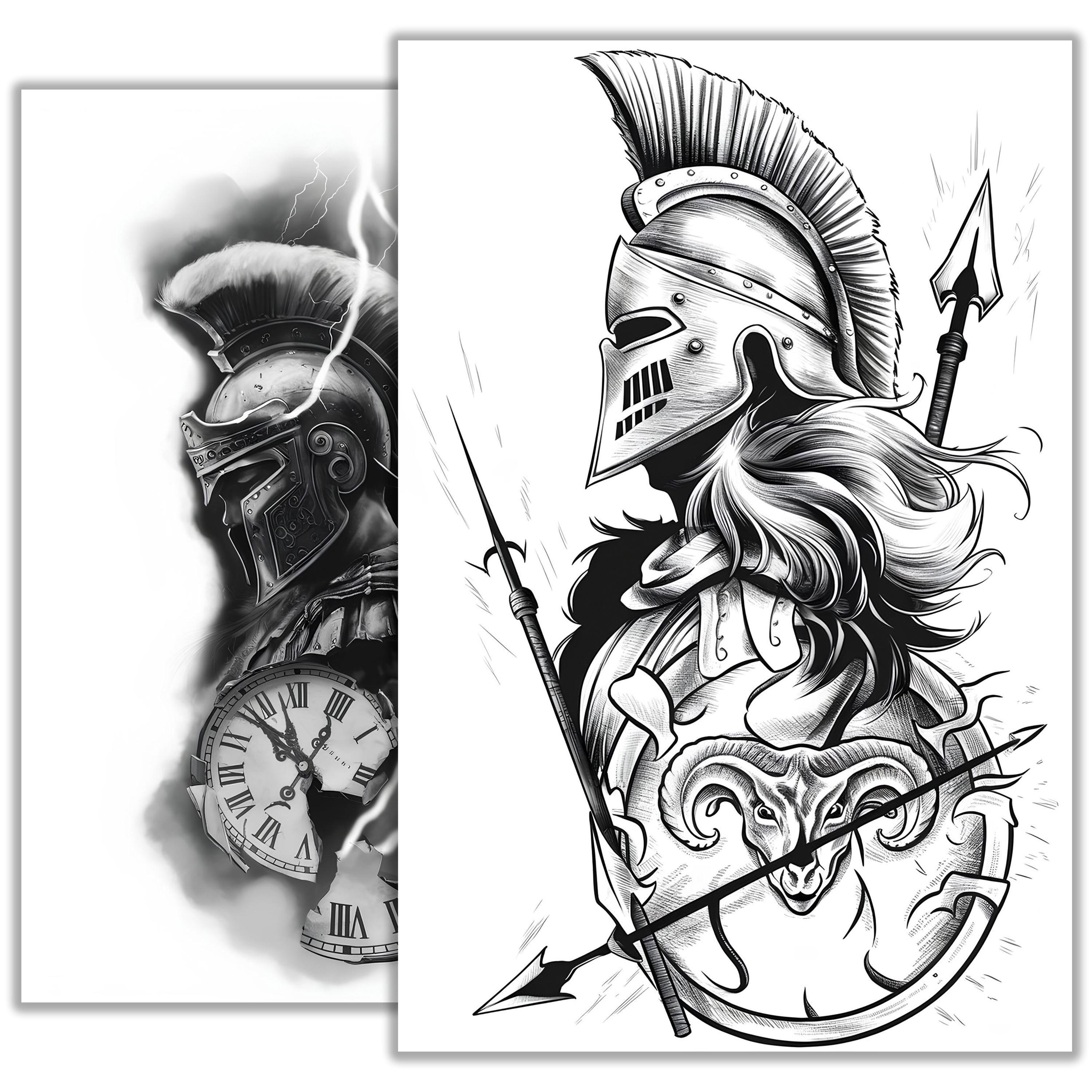 Spartan Tattoo Sketches | Ancient Warrior Helmet Designs | Greek ...
