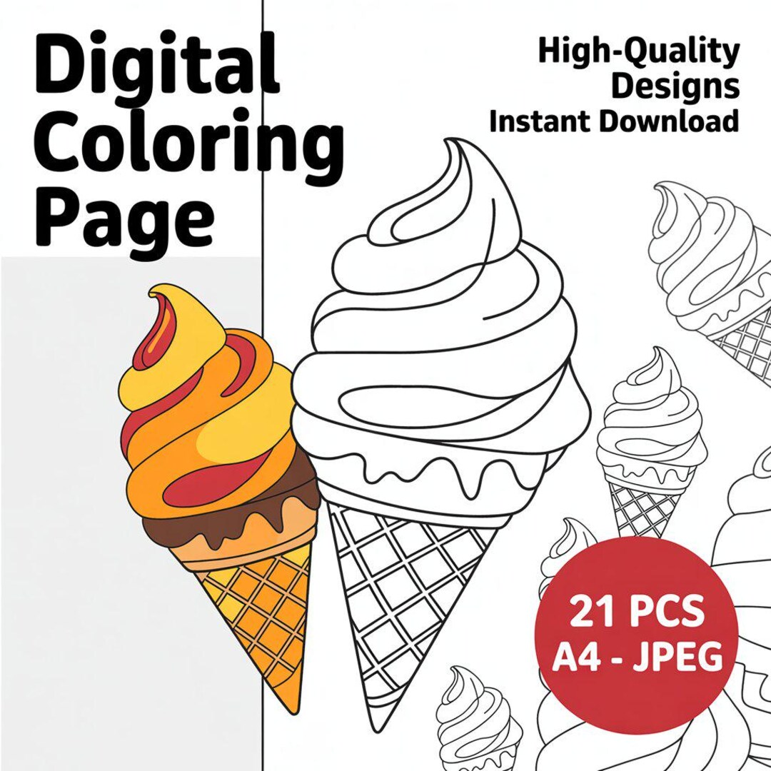 Ice Cream Coloring Page – Printable Sweet Dessert Art for Kids and ...
