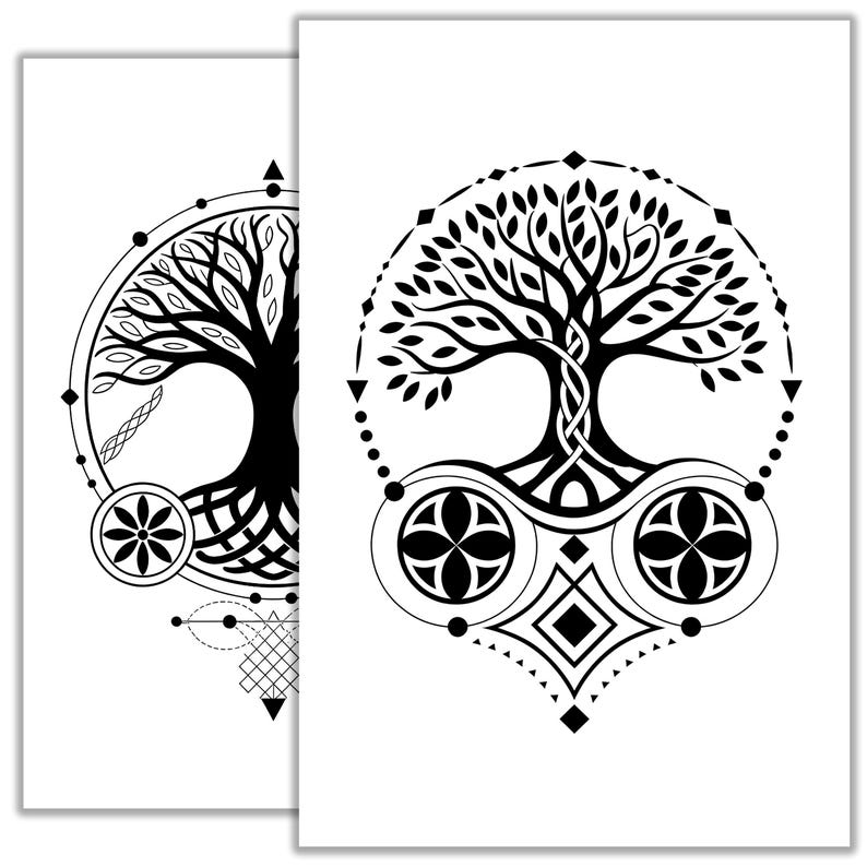 Yggdrasil Tree Tattoo Sketch – Norse Mythology Line Art, World Tree ...