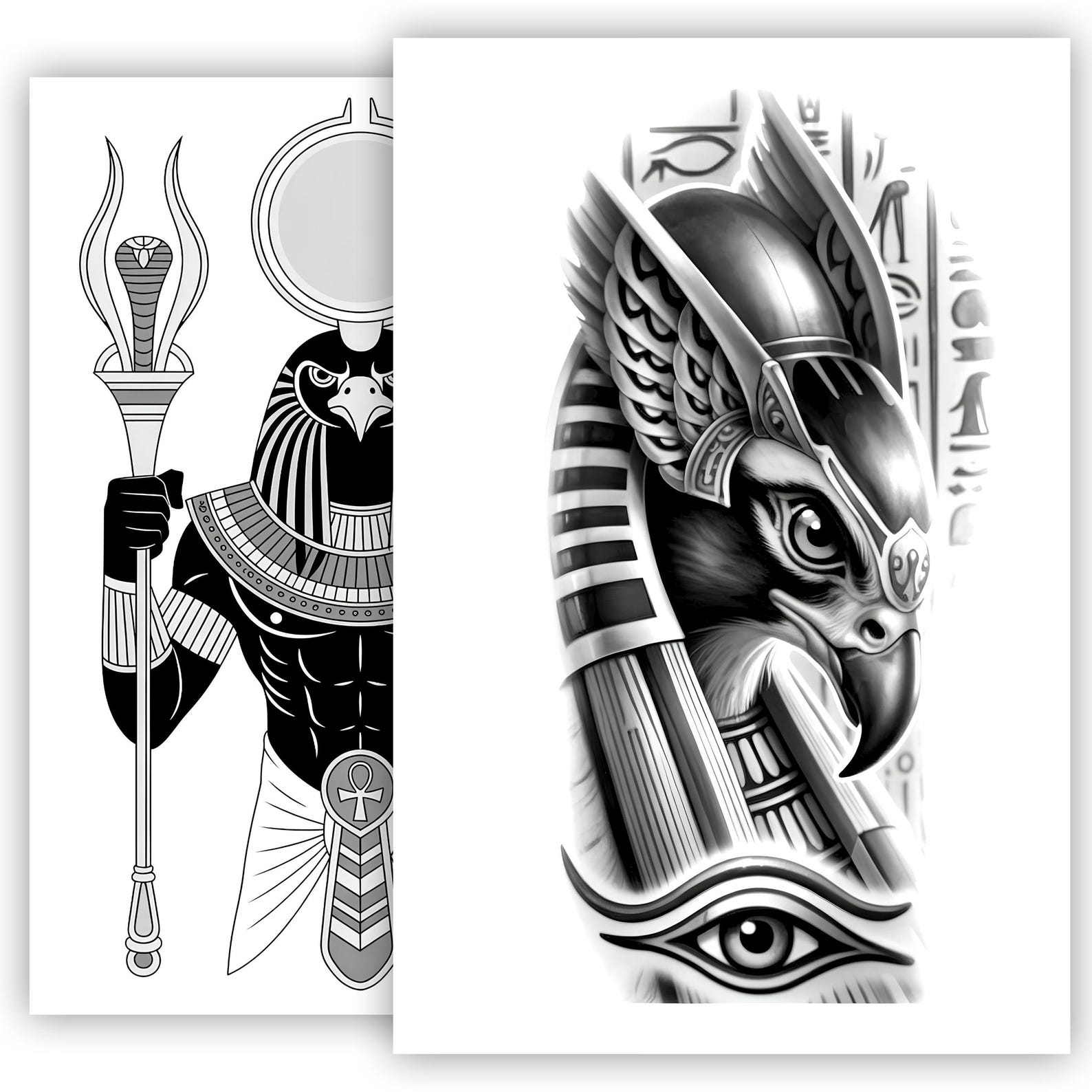 God Ra Tattoo Sketch #2– Egyptian Sun God Design, Falcon Head Line Art ...