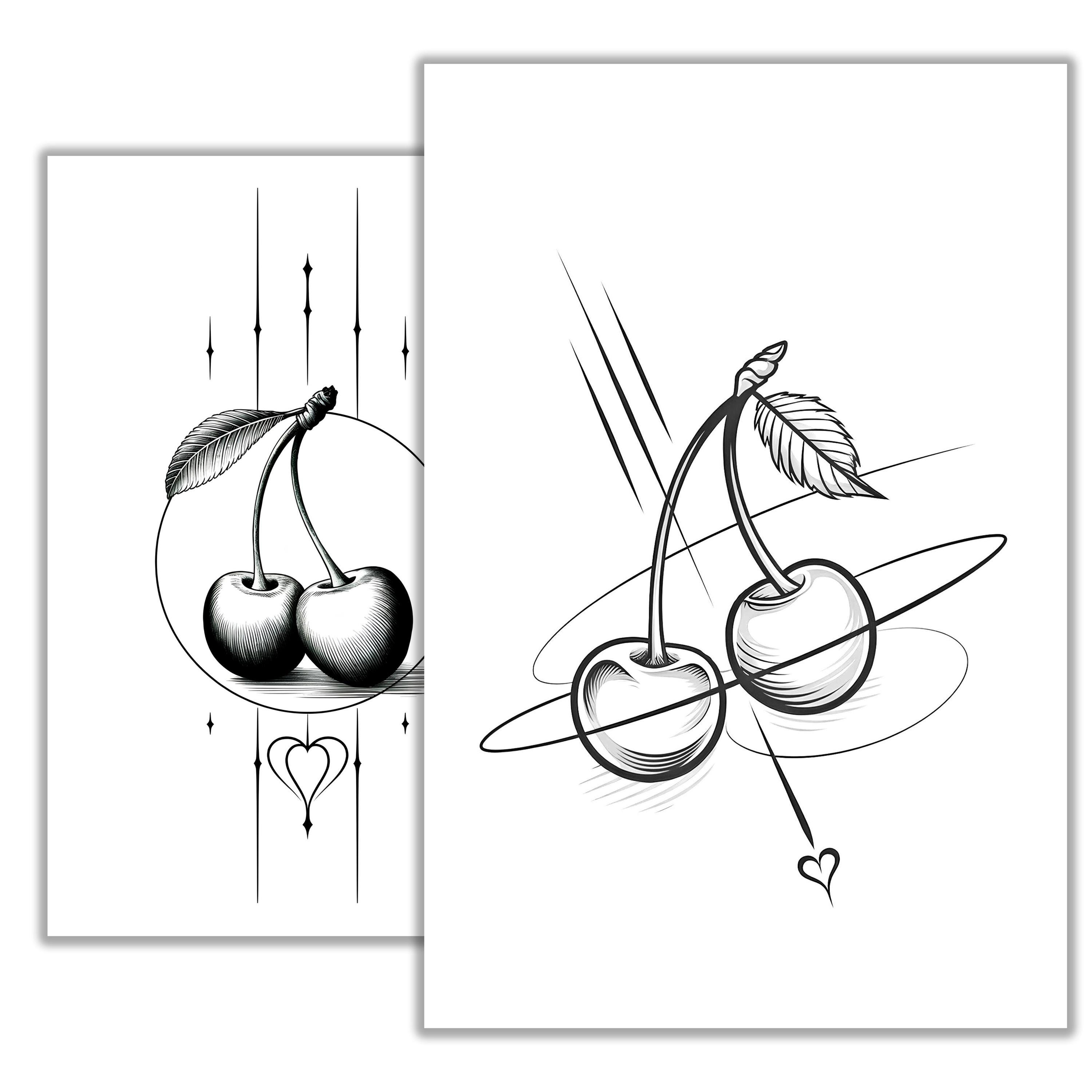 Cherry Tattoo Sketch Cute and Stylish Custom Ink Design - Etsy