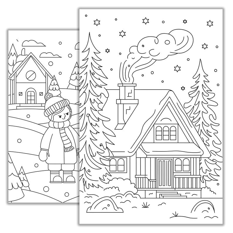 Winter Coloring Page – Printable Snowy Scene for Kids and Adults ...