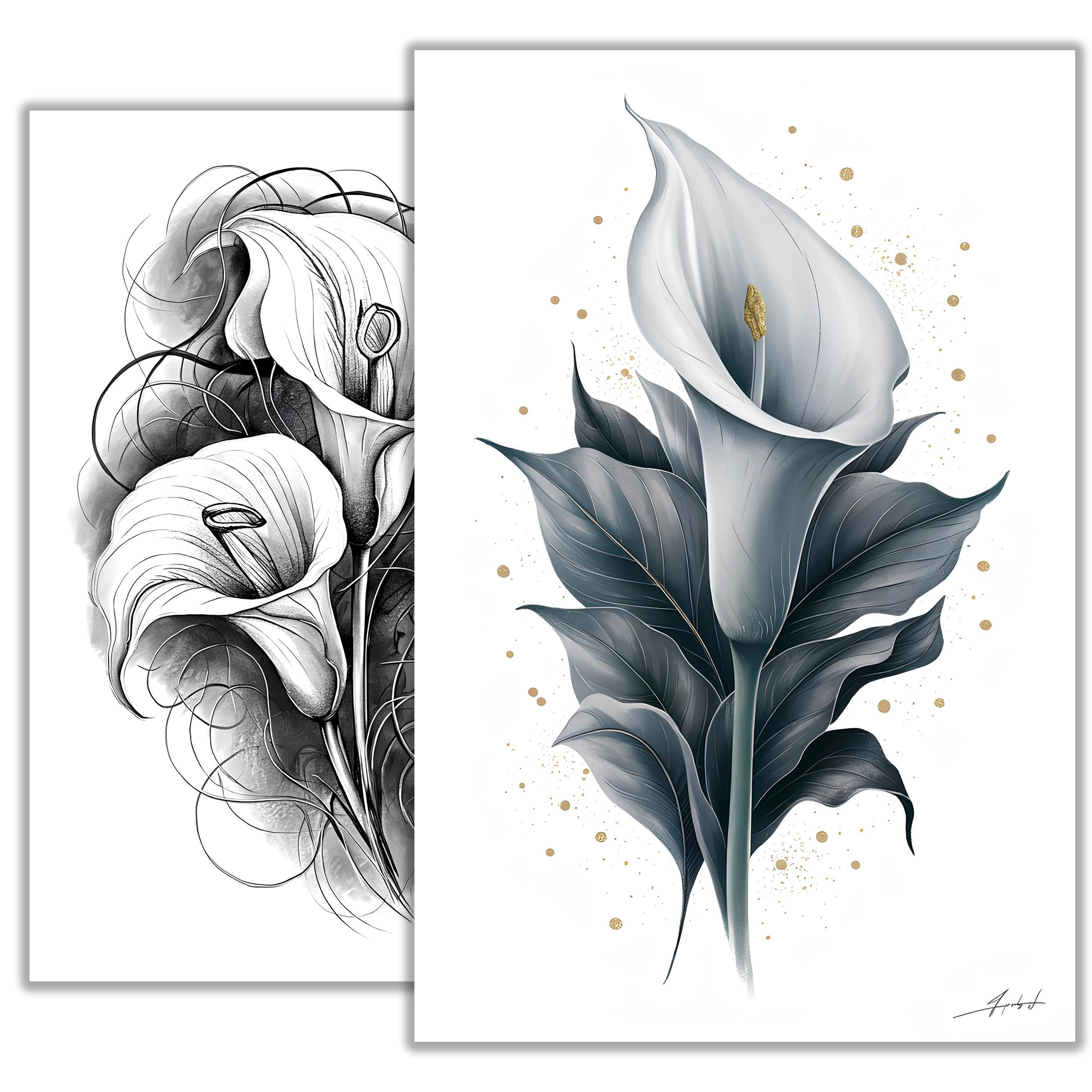 Calla Lily Tattoo Stencil – Feminine Floral Line Art | Wedding ...