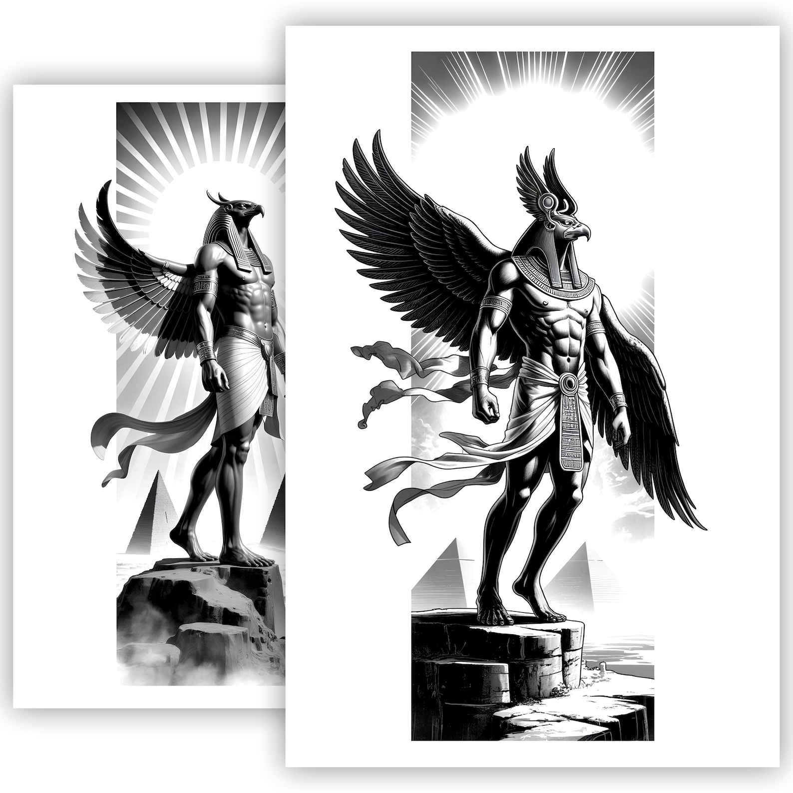 God Ra Tattoo Sketch #2– Egyptian Sun God Design, Falcon Head Line Art ...