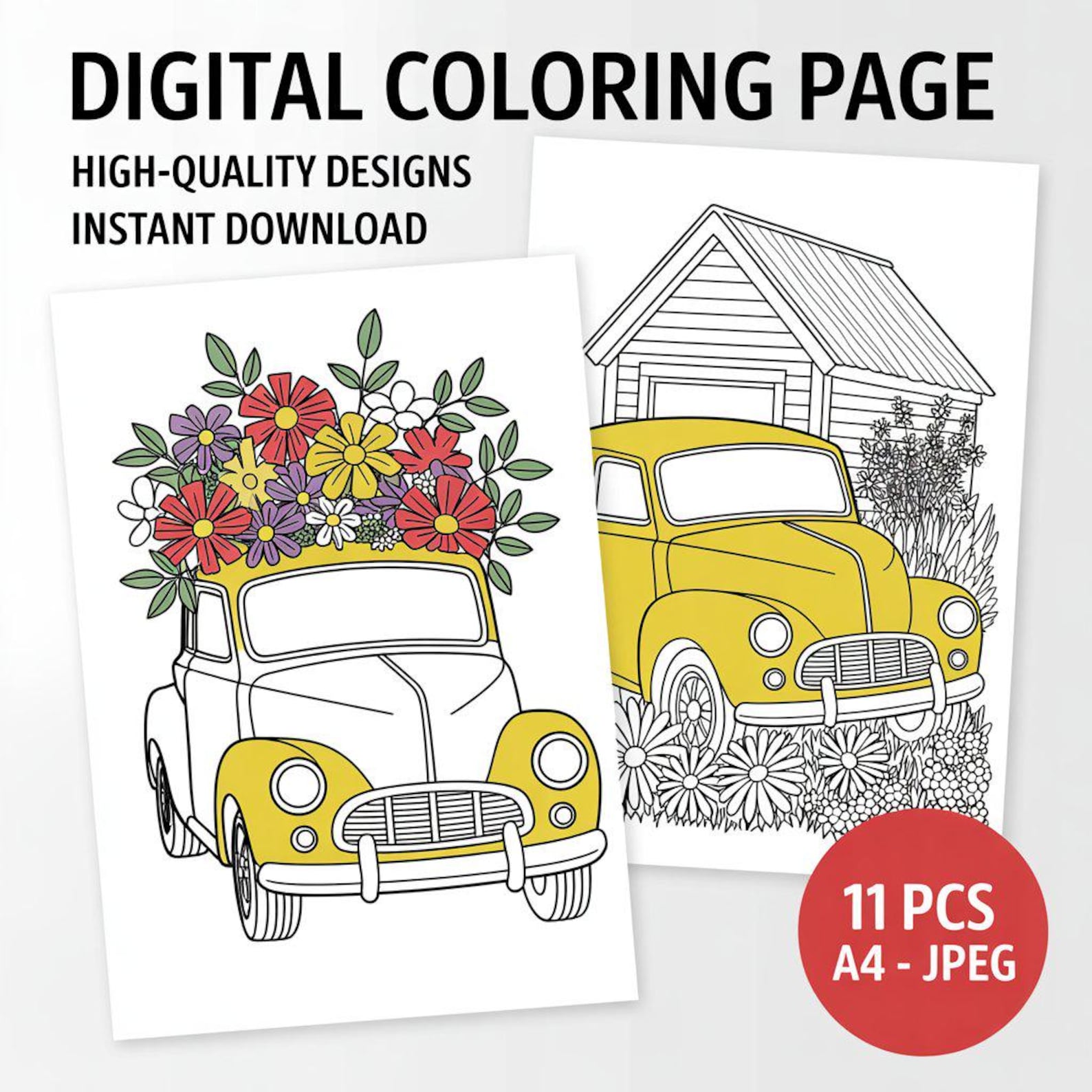 Car Picture With Flowers To Color