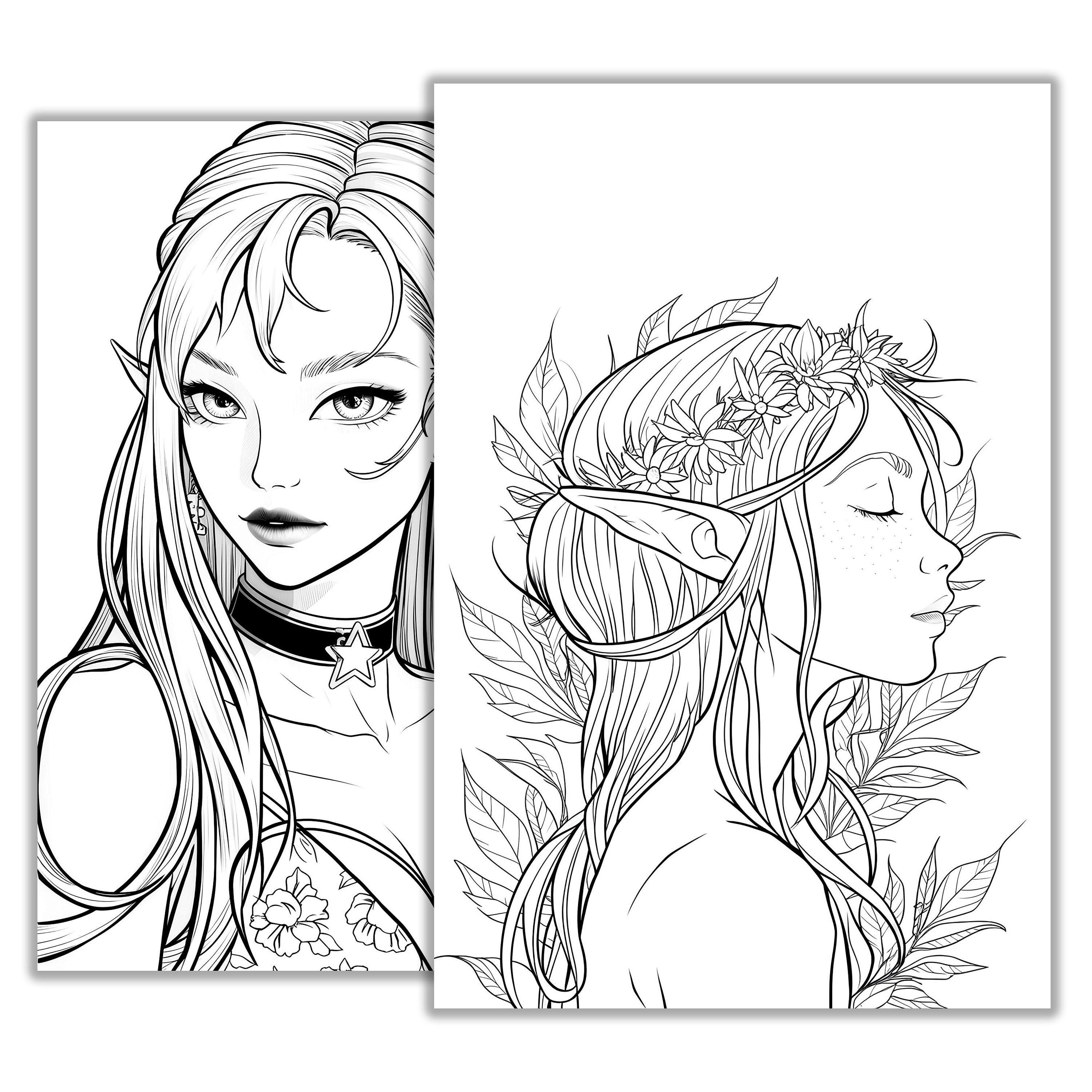 Female Elf Coloring Page | Printable Fantasy Art for Kids & Adults - Etsy
