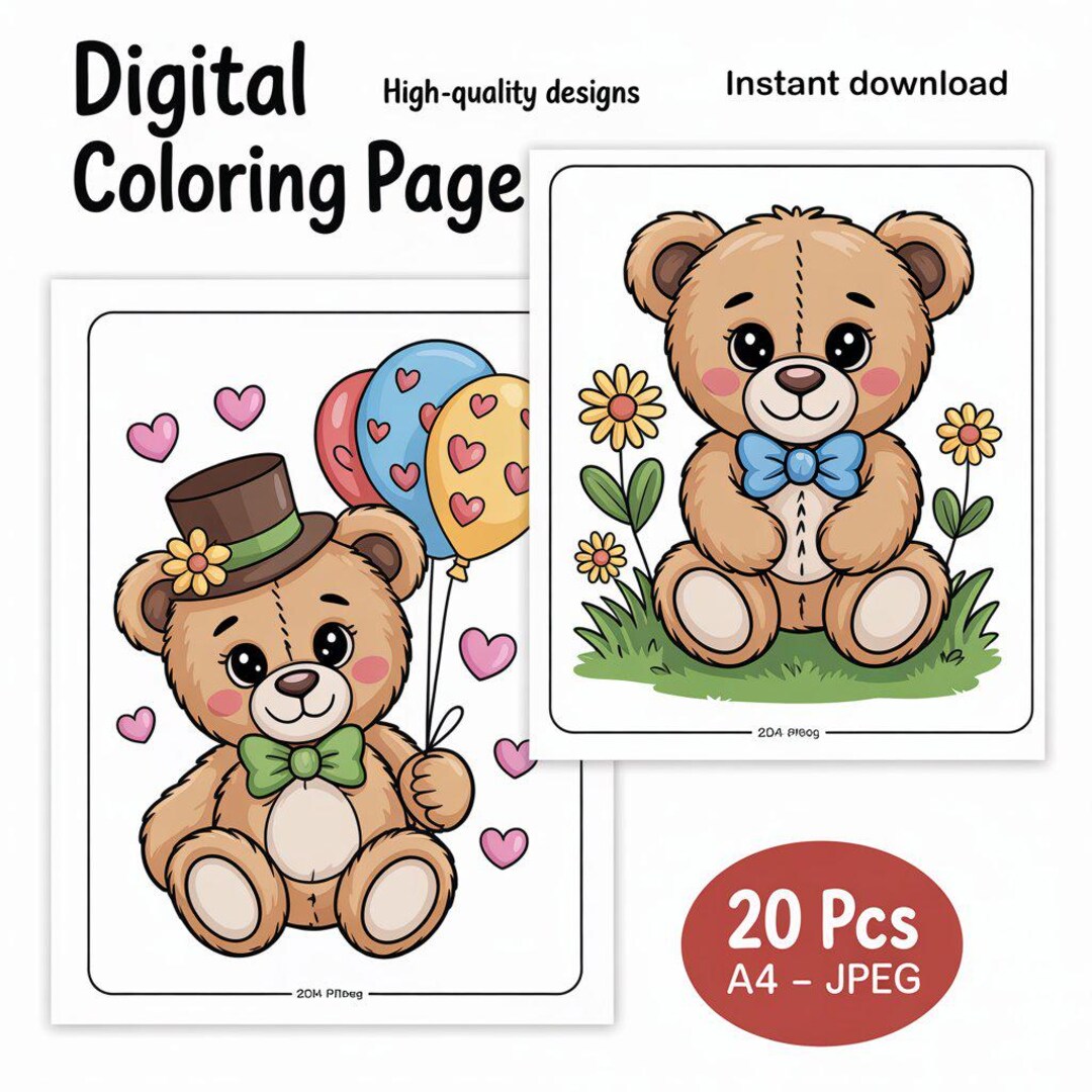 Teddy Bear Coloring Pages – Cute Bear Coloring Book for Kids & Adults ...
