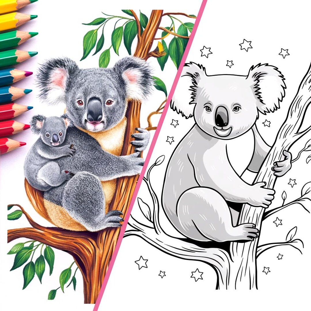 Koala Cute Coloring Page - Adorable Animal Printable, Kids & Adult ...