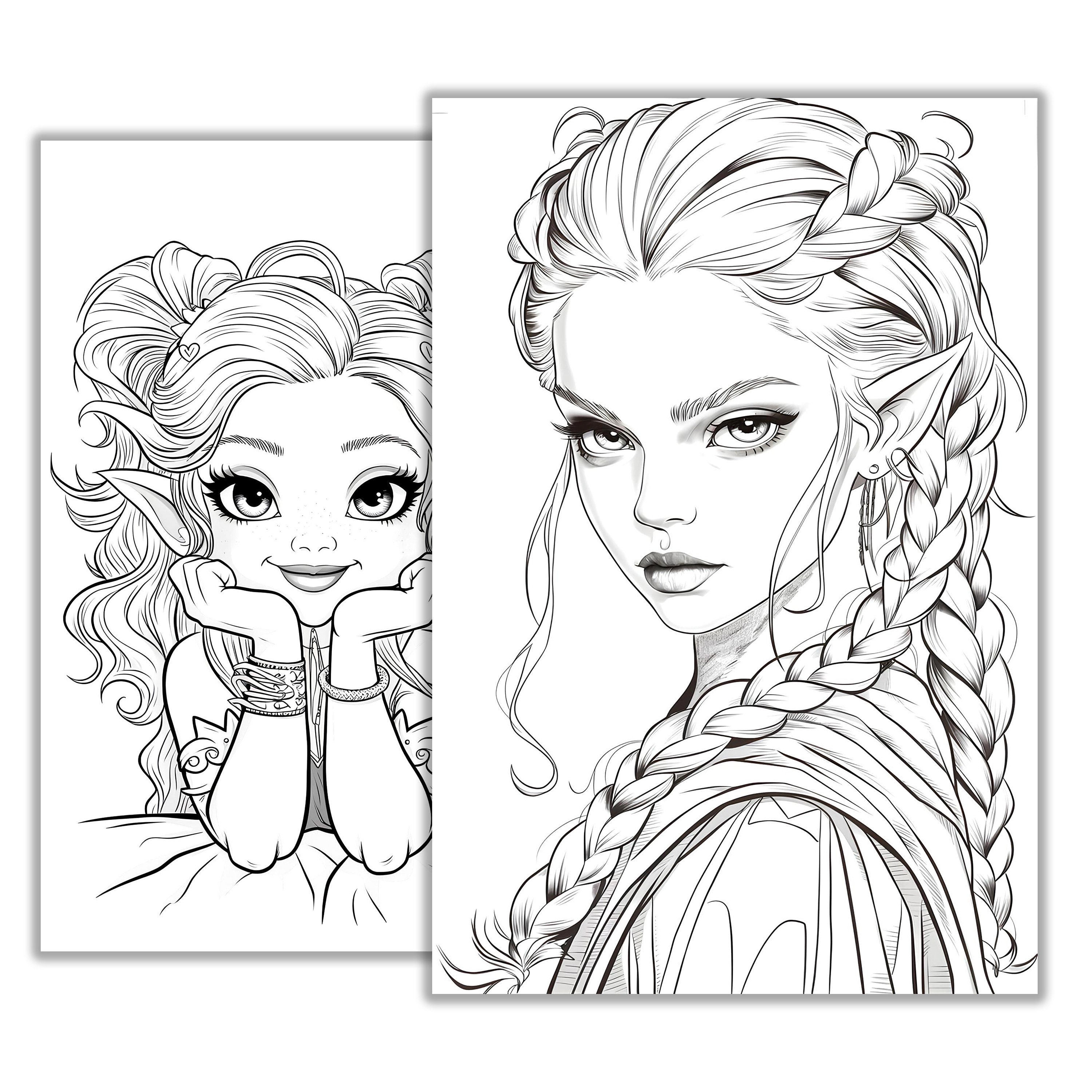 Female Elf Coloring Page | Printable Fantasy Art for Kids & Adults - Etsy