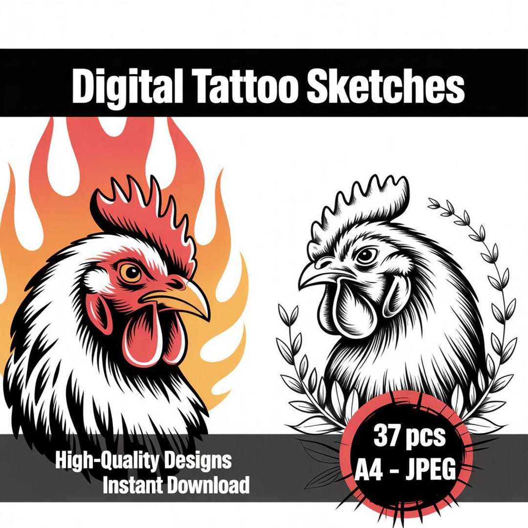Chicken Tattoo Sketch – Minimalist Farm Animal Line Art, Rustic Ink ...