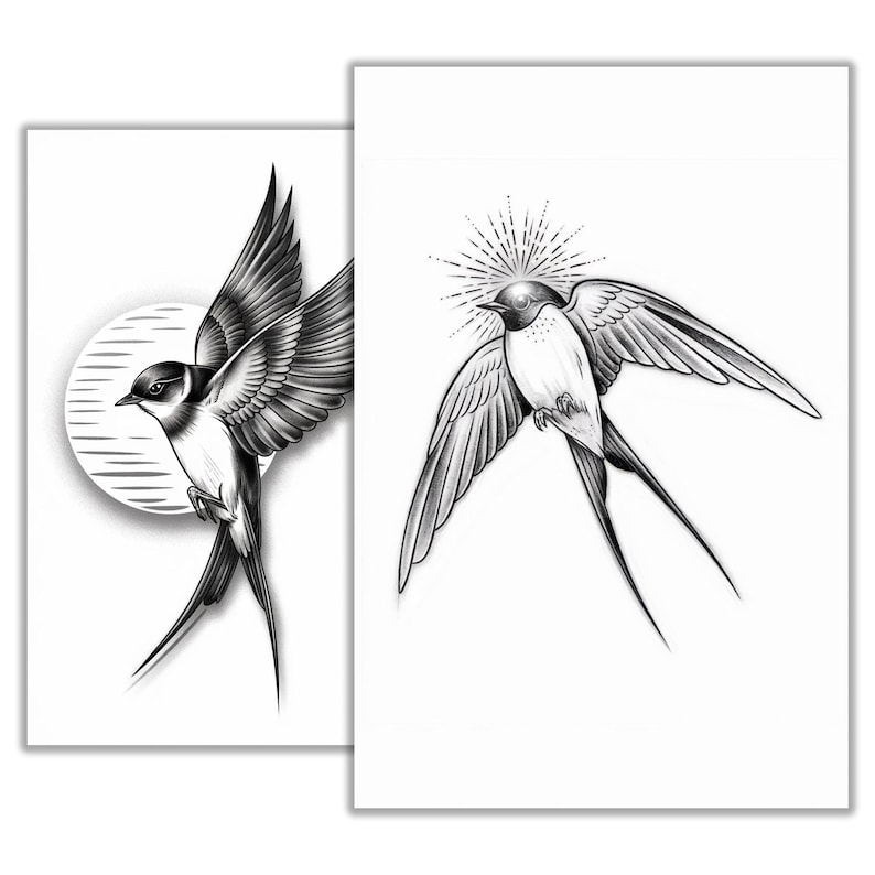 Swallow Sketch Tattoo | Hand-drawn Bird Tattoo Design | Printable ...