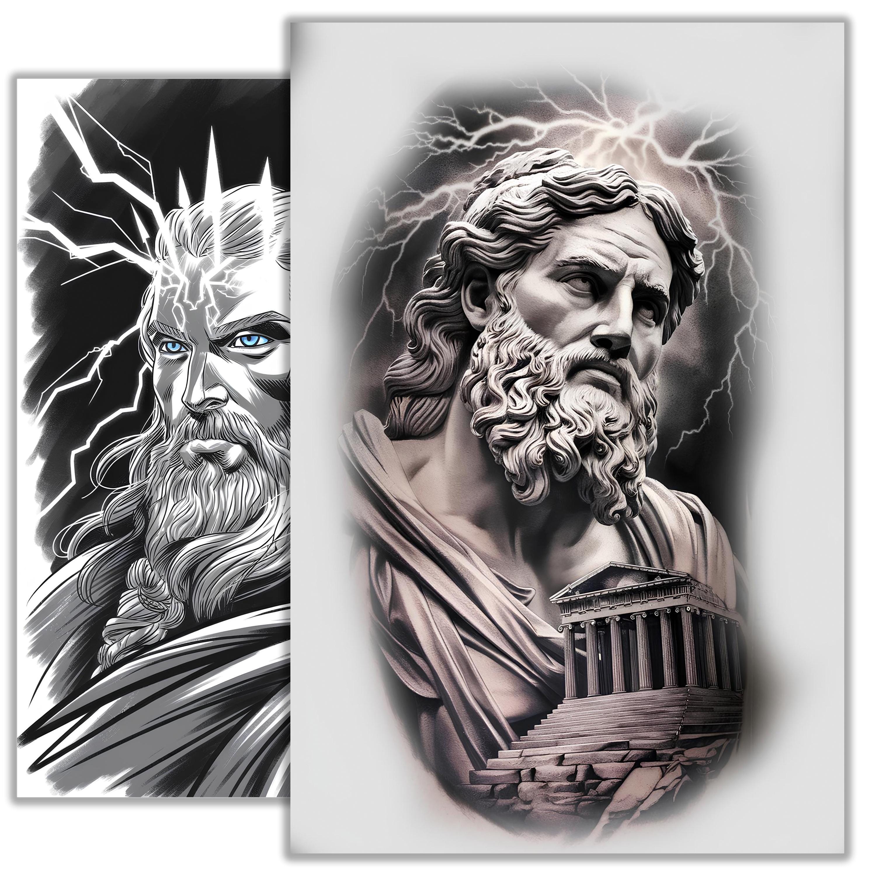 Zeus Tattoo Sketch – Powerful Greek God of Thunder Design, Lightning ...