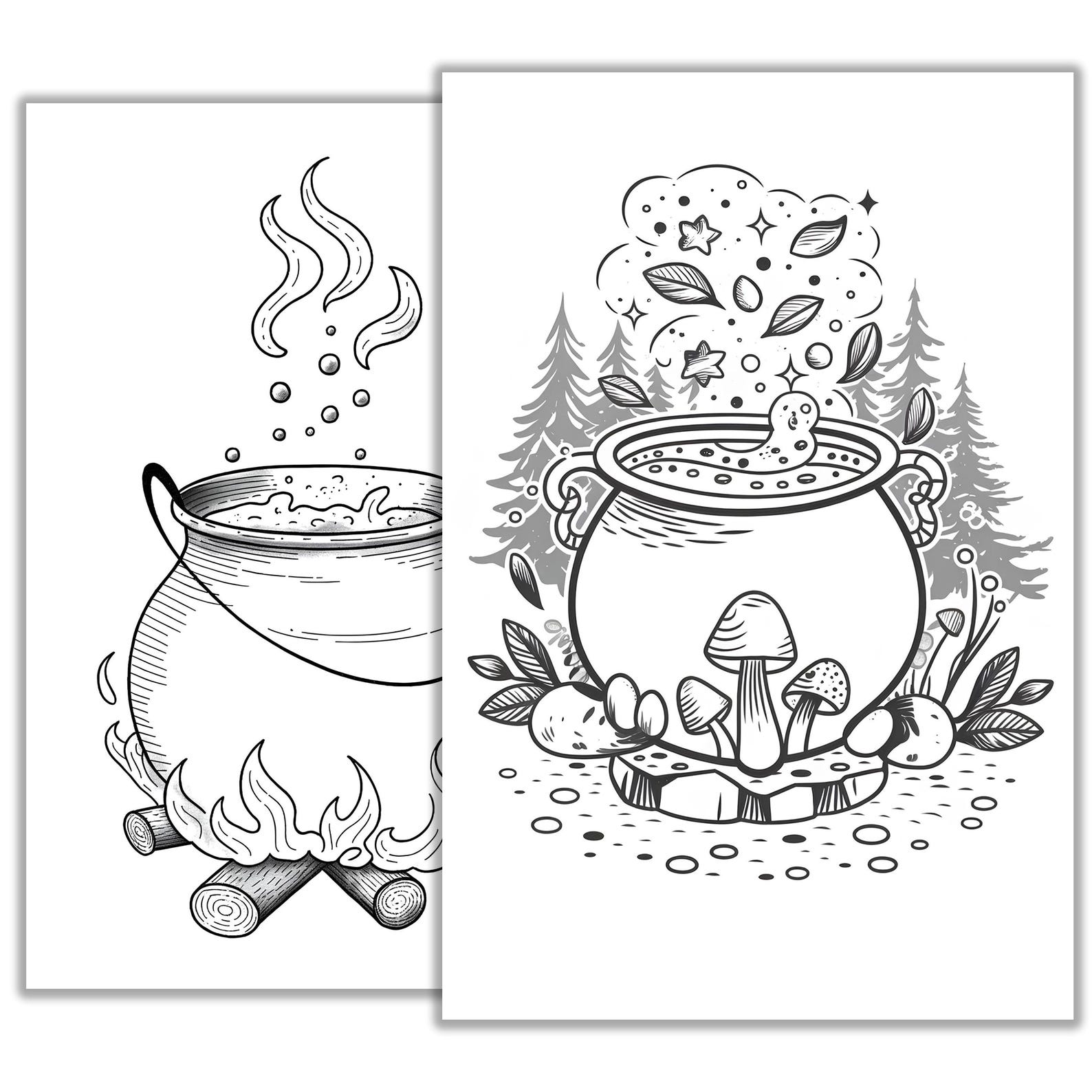 Witch Cauldron Tattoo Sketch – Magical Potion Pot Line Art, Blackwork ...