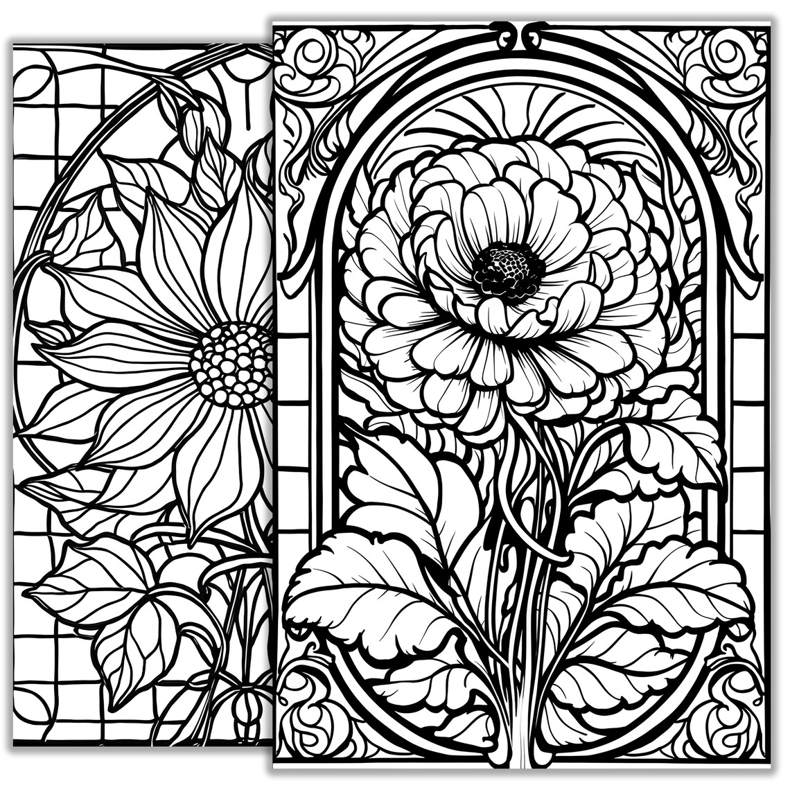 Stained Glass Coloring Page – Printable Mosaic Window Art Coloring ...