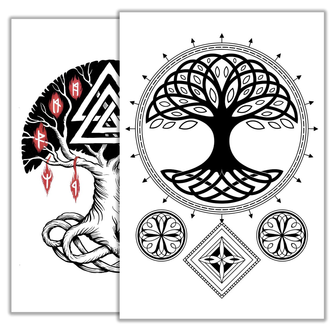 Yggdrasil Tree Tattoo Sketch – Norse Mythology Line Art, World Tree ...