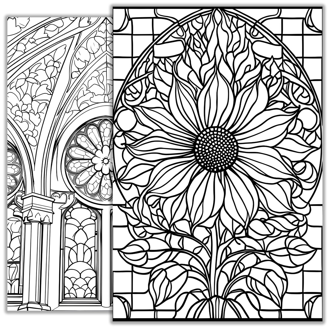 Stained Glass Coloring Page – Printable Mosaic Window Art Coloring ...