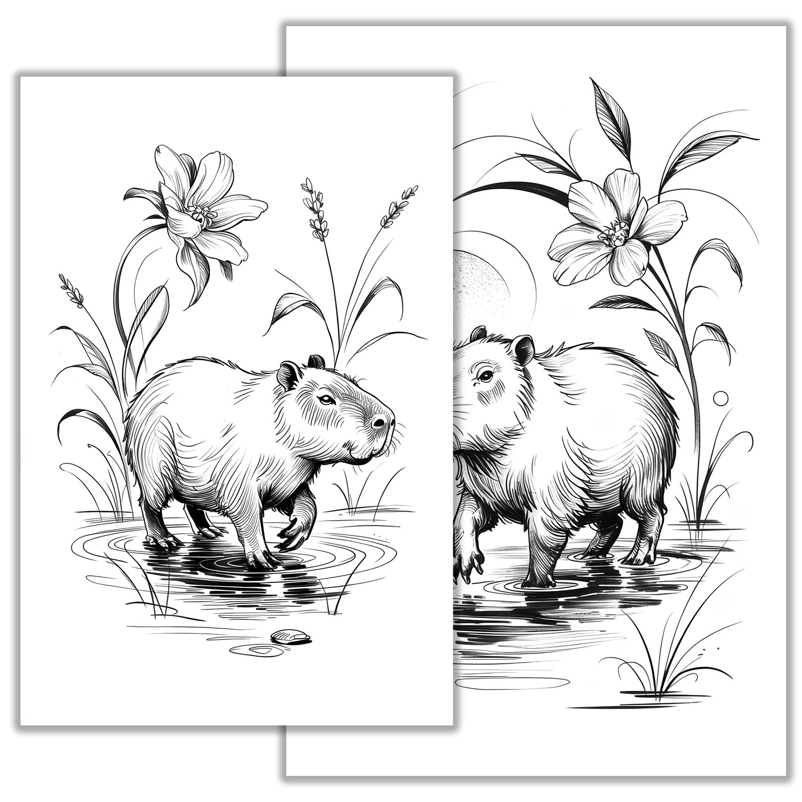 Capybara Tattoo Design #2 – Cute Animal Line Art Sketch, Blackwork or ...
