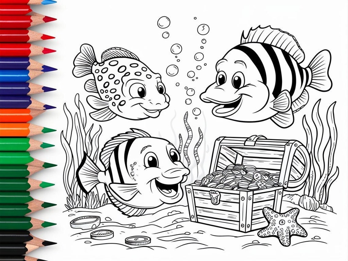 Underwater Exploration Coloring Page Printable Ocean Adventure Art for ...