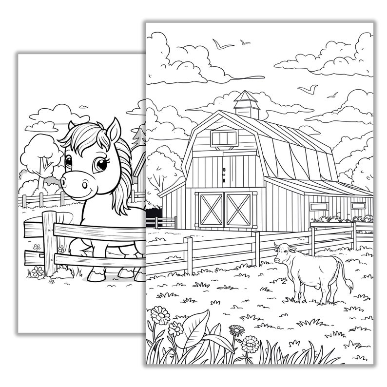 Farm Coloring Page – Cute Farm Animals Printable, Barn and Tractor ...