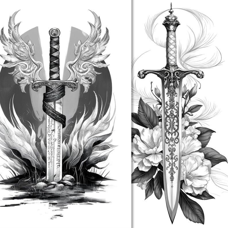 Sword Tattoo Sketch - Edgy & Detailed Design for Tattoo Enthusiasts ...