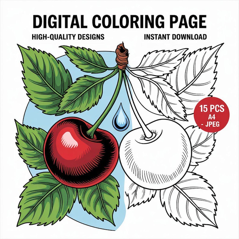 Cherry Coloring Pages – Printable Fruit Coloring Sheets, Kids & Adults ...