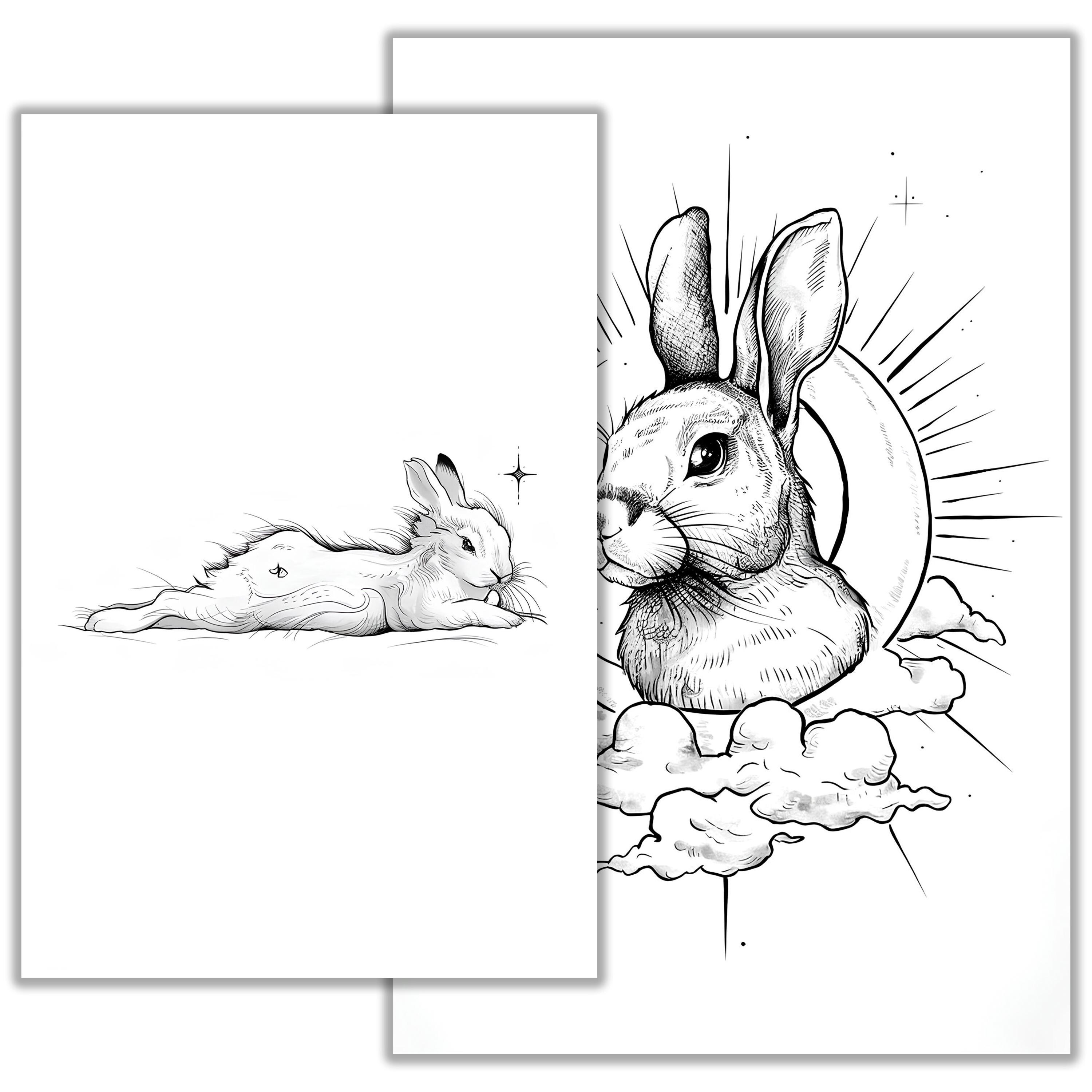 Rabbit Tattoo Sketch / Bunny Tattoo Design - Hand-drawn Animal Art for ...