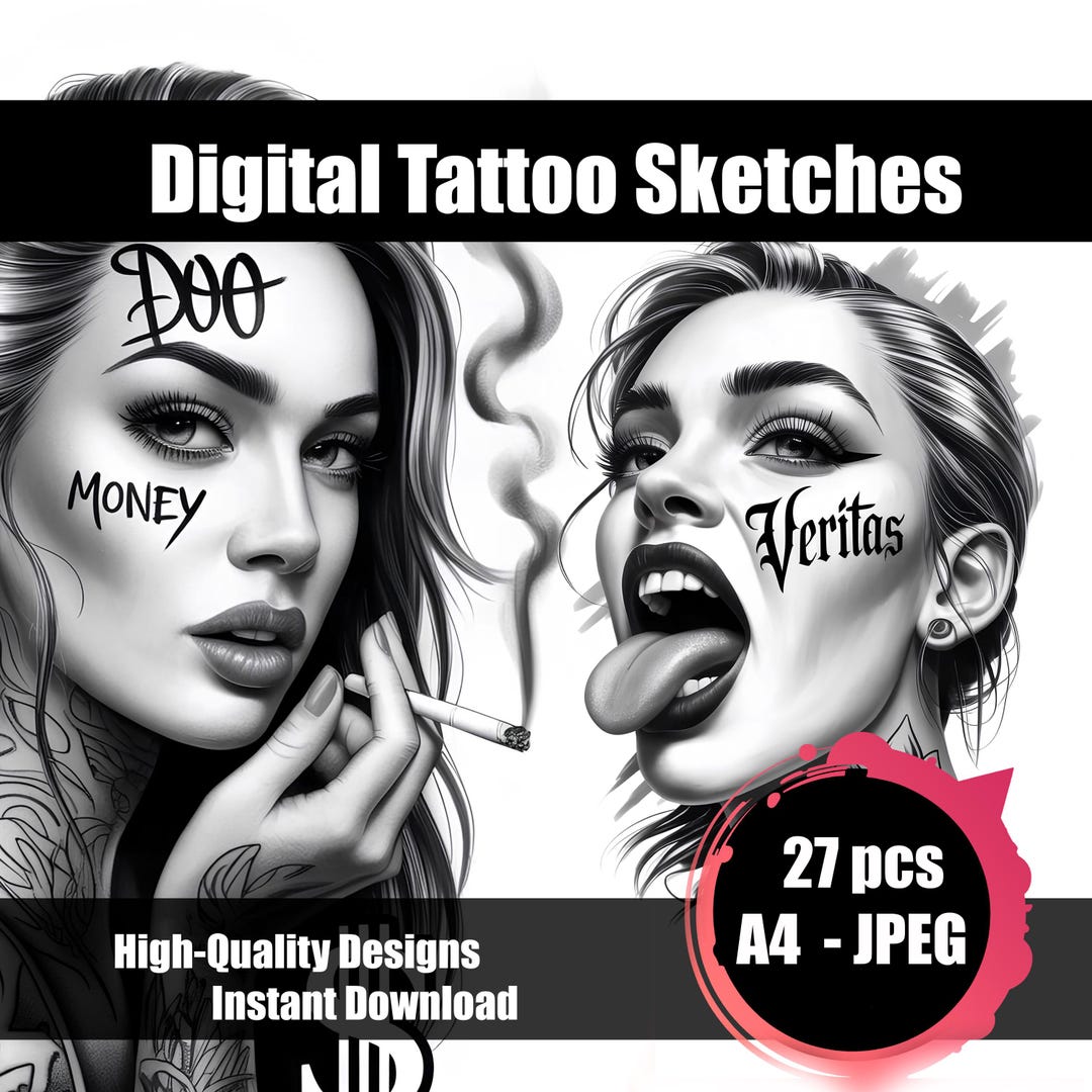 Chicano Lady Tattoo Sketch – Chicana Art Drawing, Fine Line Portrait ...
