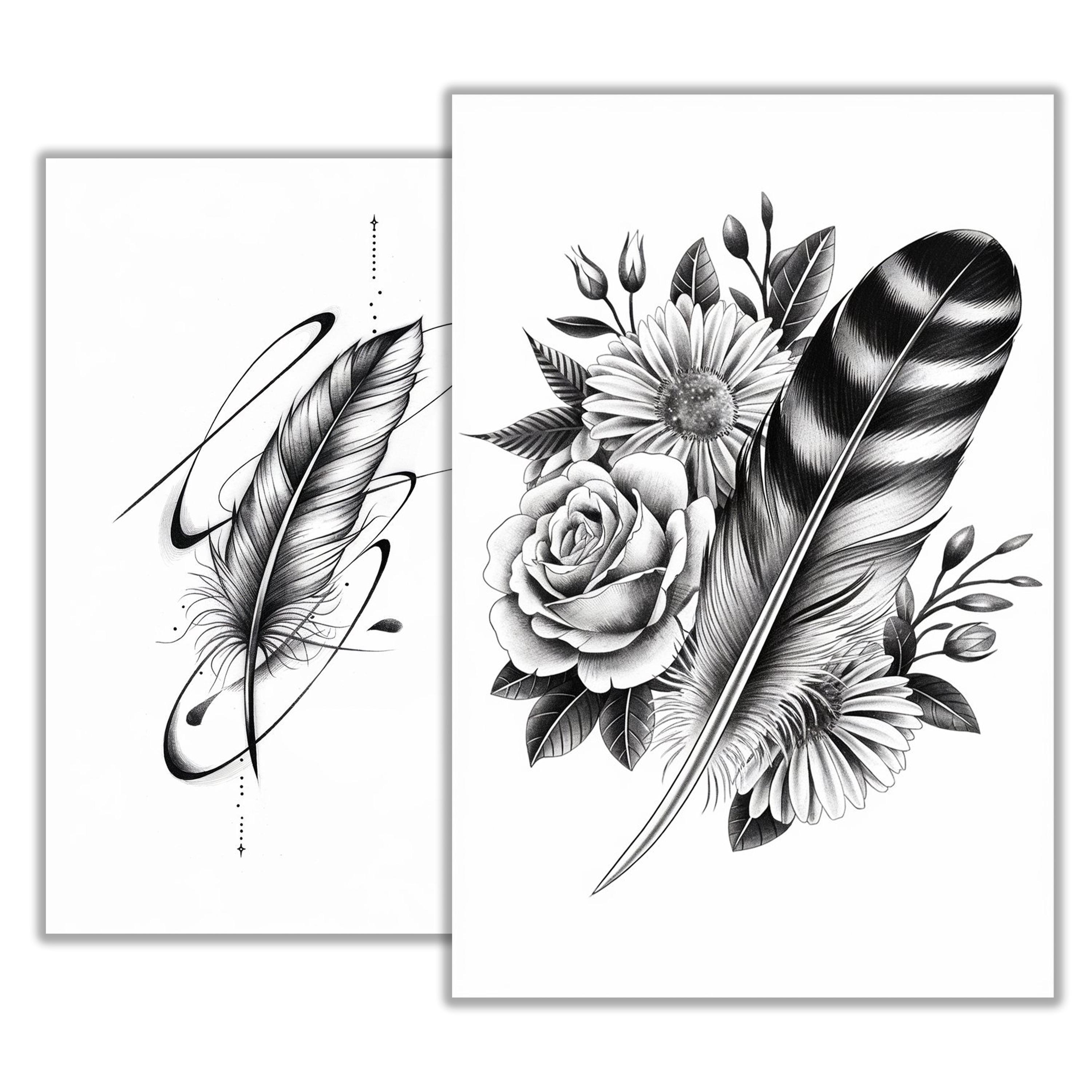 Feather Tattoo Sketch - Unique & Detailed Design for Ink Inspiration - Etsy