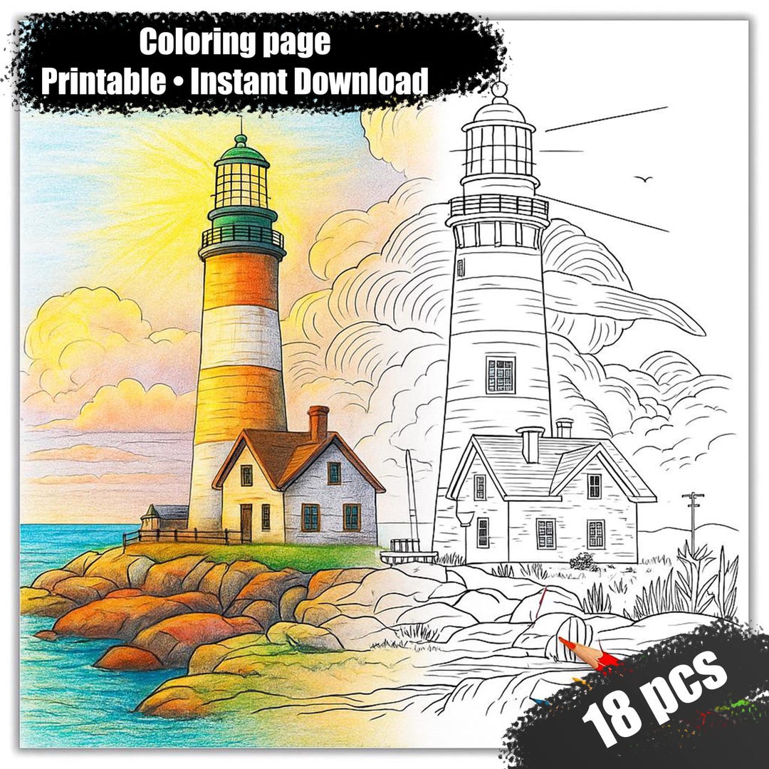 Lighthouse Coloring Pages – Printable Coastal & Nautical Scene Art for ...