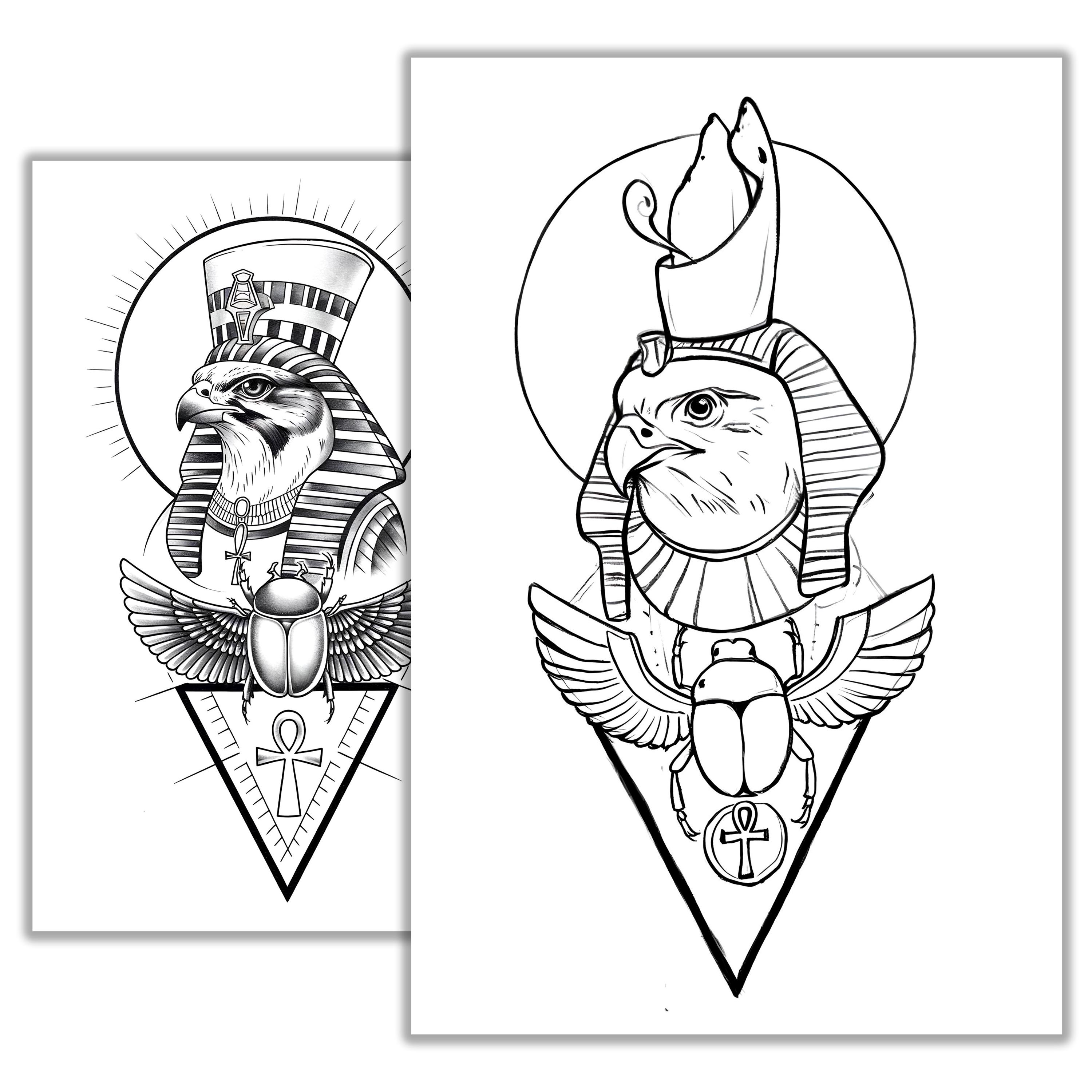 Ra Tattoo Sketch – Egyptian Sun God Line Art Design – Printable ...