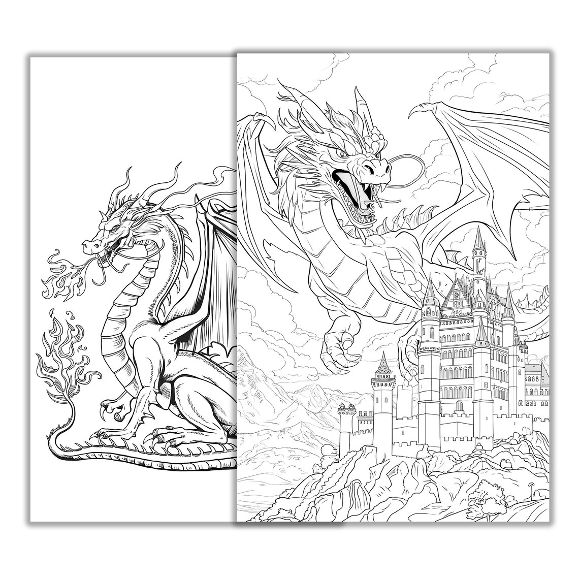Dragon Coloring Page | Printable Fantasy Art for Kids & Adults - Etsy