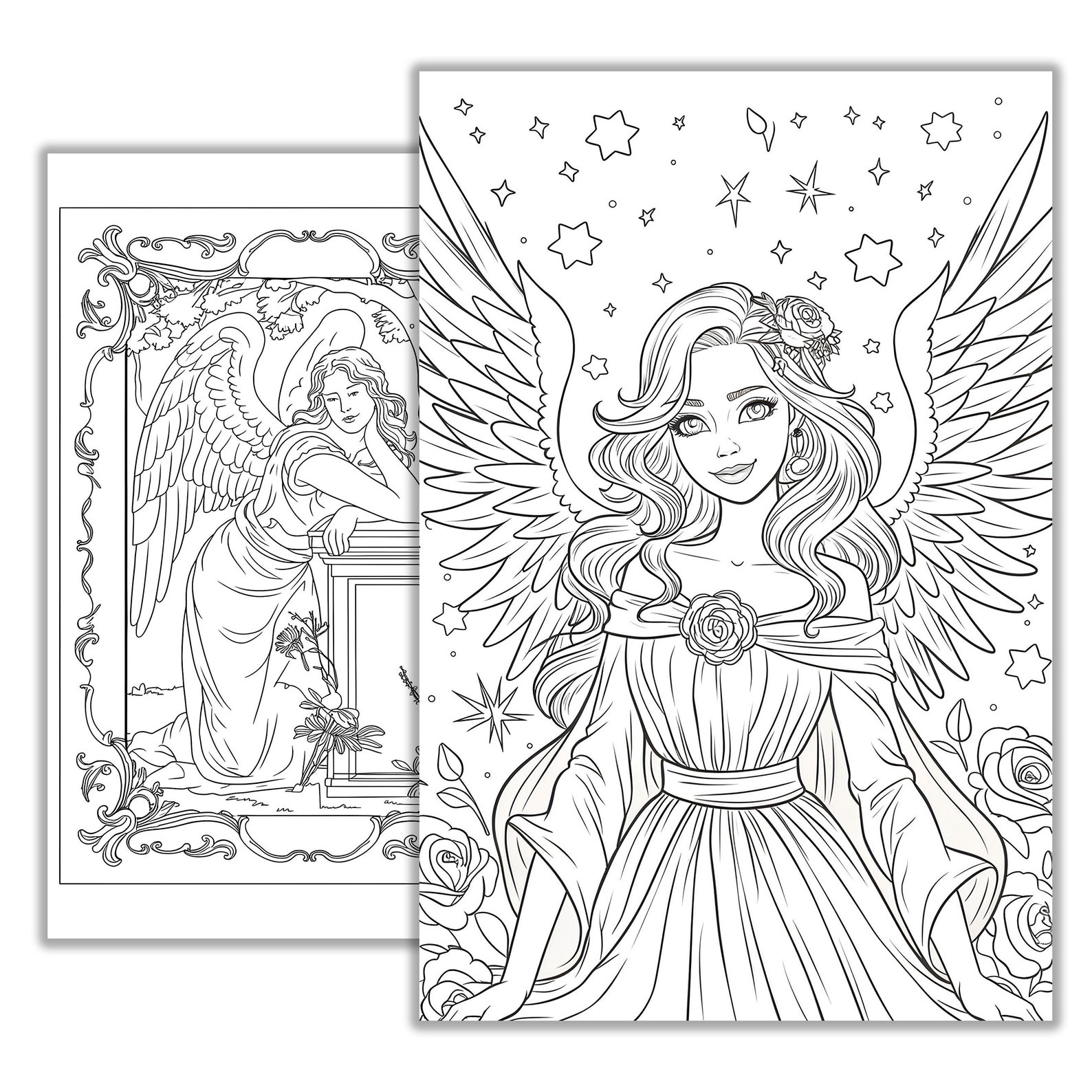Angel Coloring Page – Printable Heavenly and Spiritual Art for Kids and ...