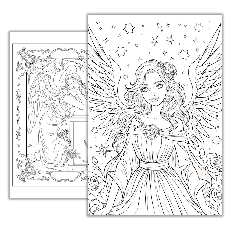 Angel Coloring Page – Printable Heavenly and Spiritual Art for Kids and ...