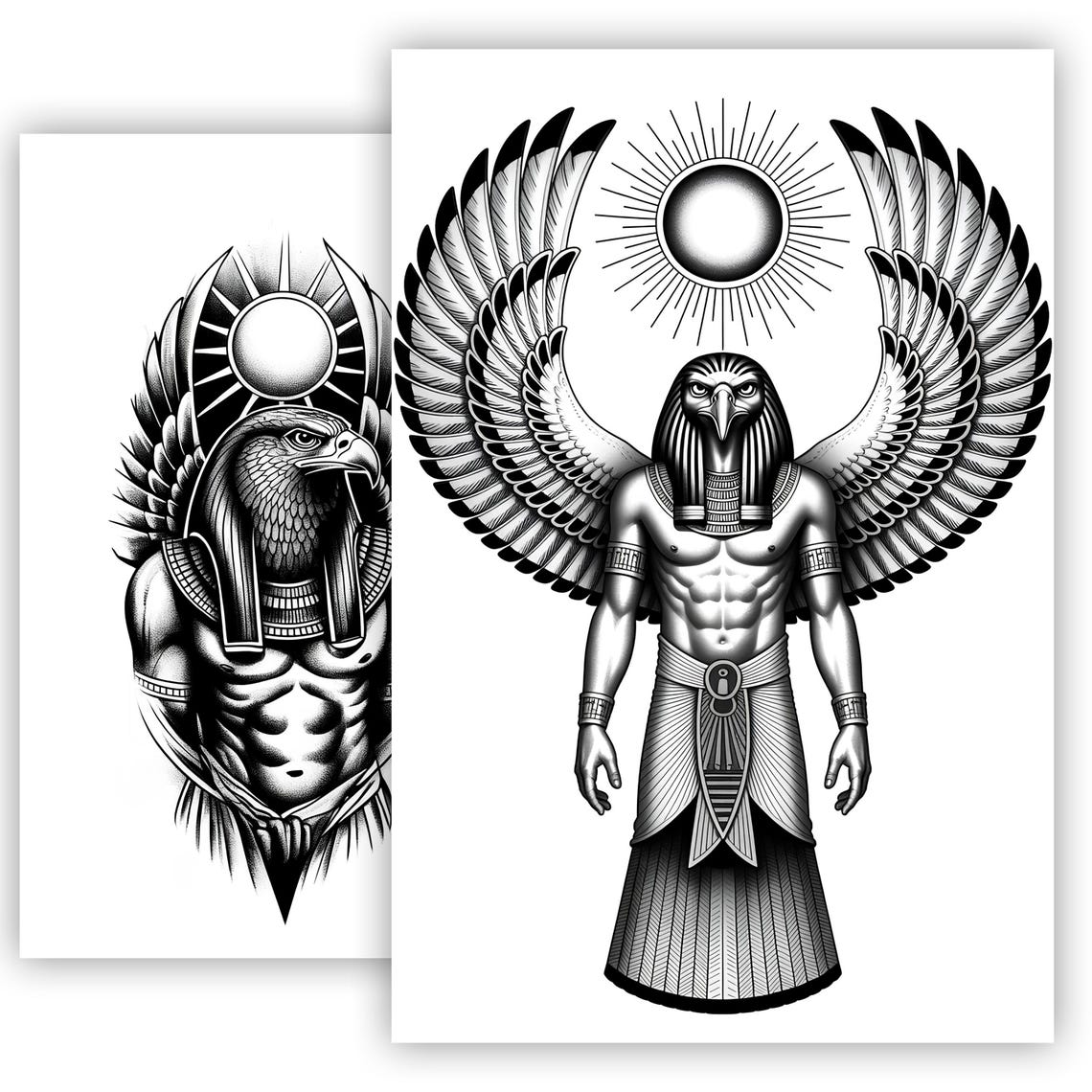 God Ra Tattoo Sketch #2– Egyptian Sun God Design, Falcon Head Line Art ...