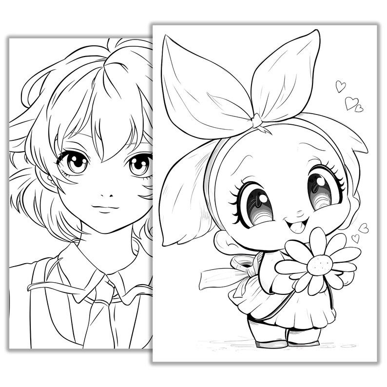 Kawaii Girls Coloring Pages – Cute Anime Style Printable Coloring ...