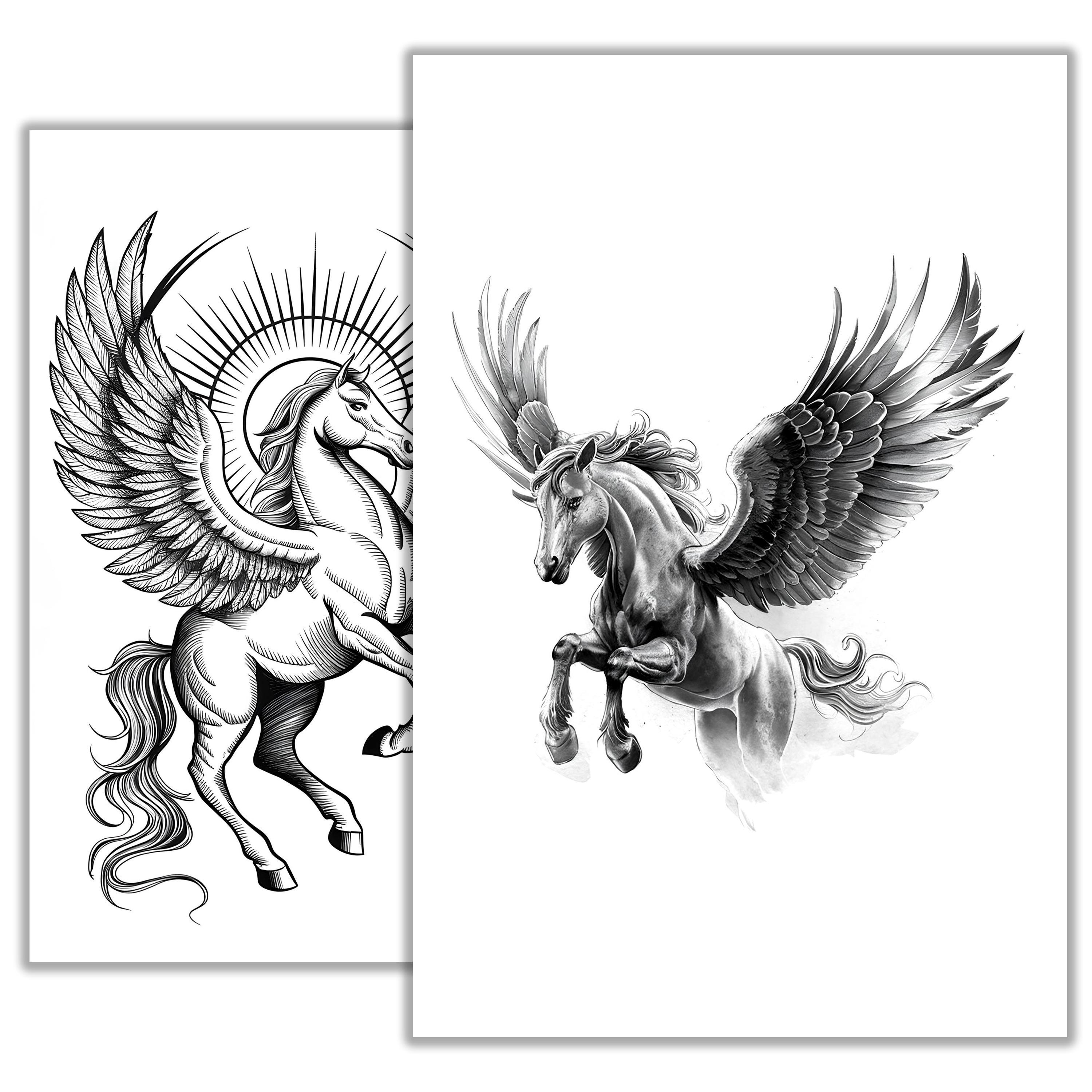 Pegasus Tattoo Sketch - Hand-drawn Mythical Creature Design for Fantasy ...