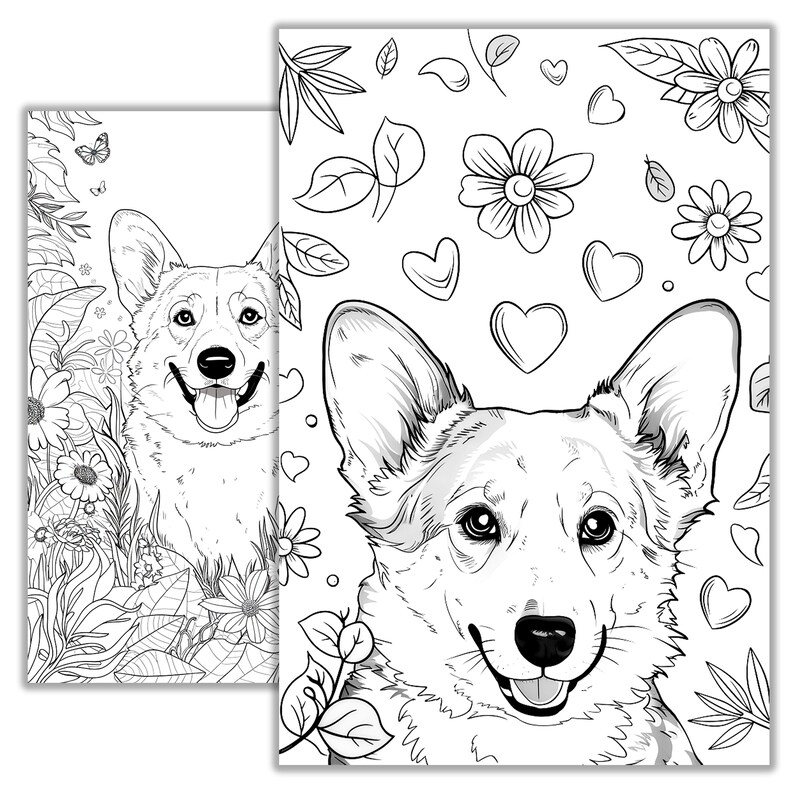 Corgi Coloring Pages Printable Dog Art for Stress Relief & Fun - Etsy