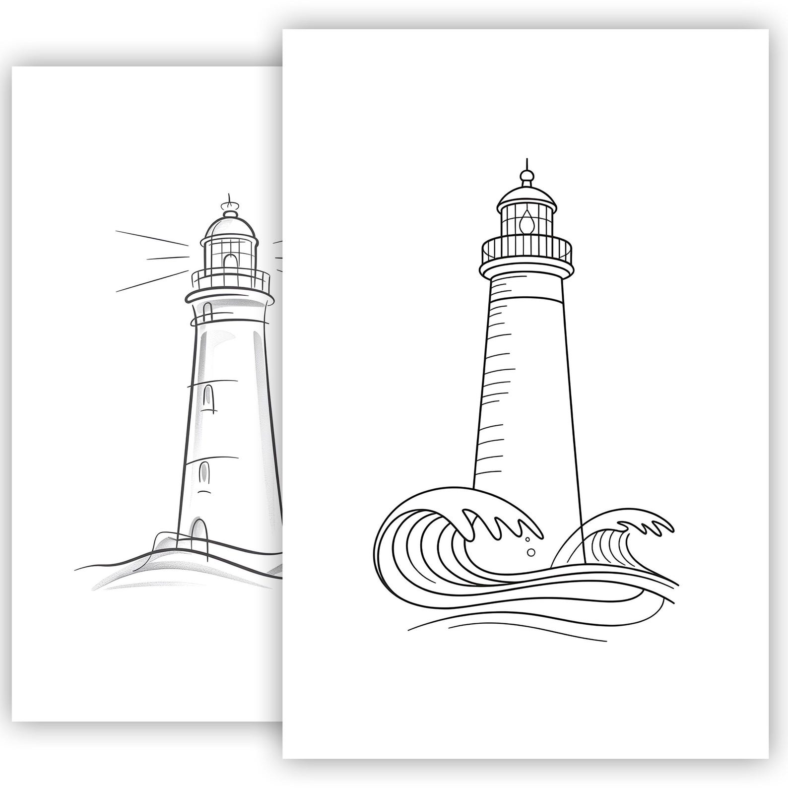 Minimalist Lighthouse Tattoo Sketch – Coastal Line Art, Nautical ...