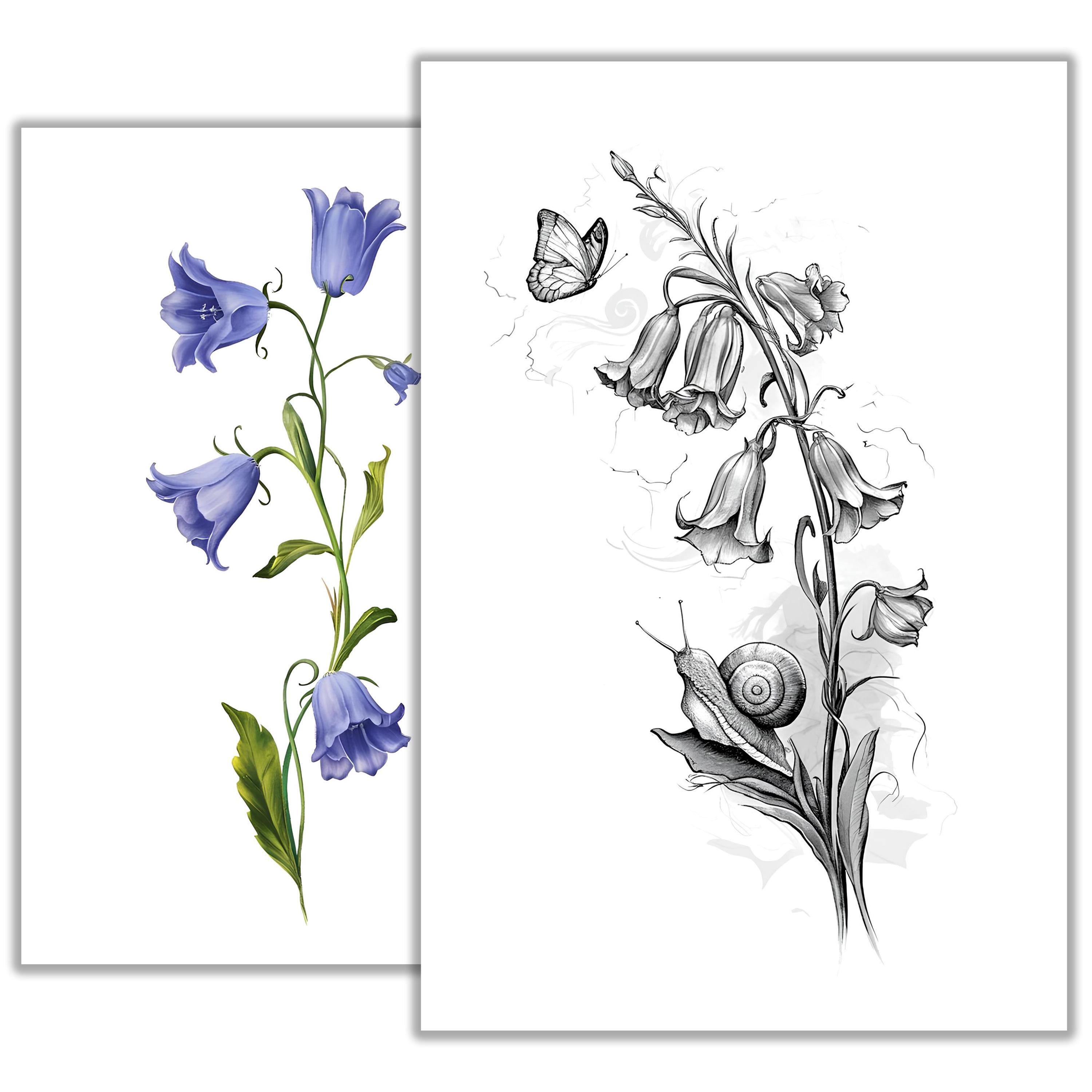 Bluebell Flower Tattoo Sketch - Hand-drawn Minimalist Design - Etsy