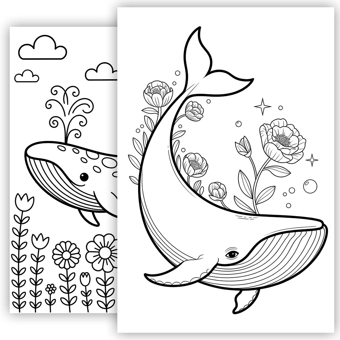 Whale Coloring Page 2 – Ocean Animal Printable for Kids & Adults ...