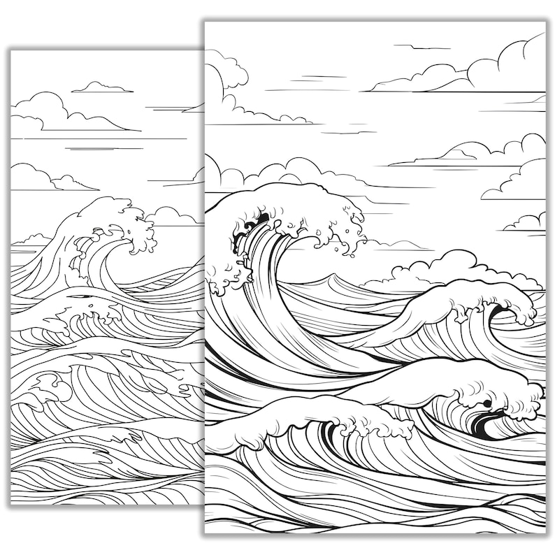 Ocean Waves Coloring Page – Relaxing Printable Sea Coloring Sheet for ...