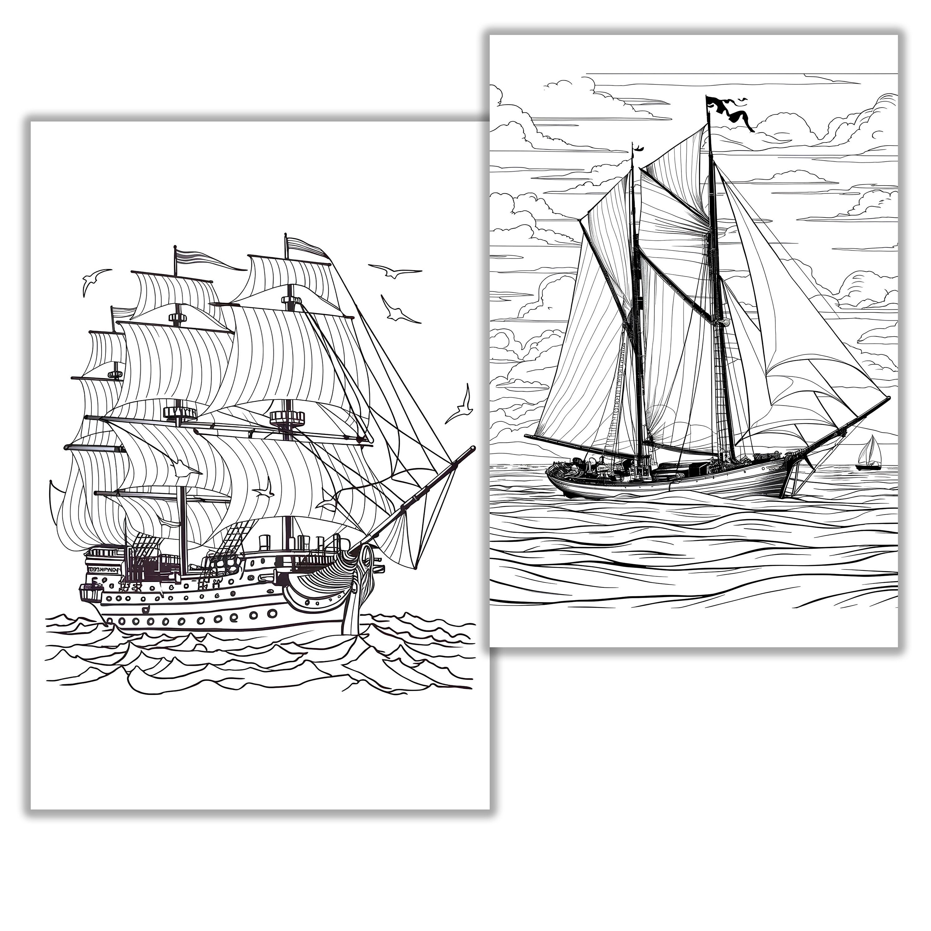 Ships Coloring Page | Printable Nautical Art for Kids & Adults - Etsy